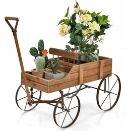 Gartenwagen Blumentoepfe Blumenkaesten mit Metall Raedern Pflanzenstaender 62 x 34 x 60cm Braun - Costway