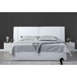 JVmoebel Schlafzimmer-Set Weiß Bett 2x Nachttische 3 tlg. Schlafzimmer Set Design Luxus Möbel