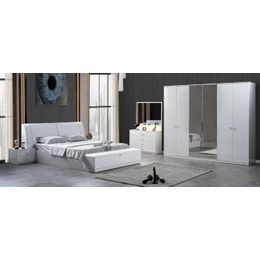 JVmoebel Schlafzimmer-Set Weiß Bett 2x Nachttische Kleiderschrank Set 5 tlg. Luxus Möbel