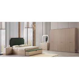 JVmoebel Schlafzimmer-Set Beige Bett Nachttische Kleiderschrank 5tlg. Schlafzimmer Design Neu