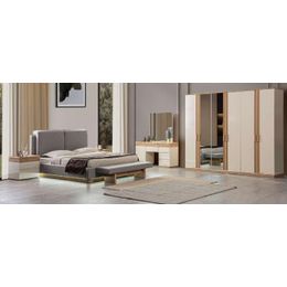 JVmoebel Schlafzimmer-Set Grau Schlafzimmer Bett 2x Nachttische Kleiderschrank 5tlg Luxus Möbel