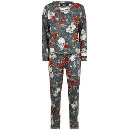 Rock Rebel by EMP Pyjama with Skull and Roses Alloverprint Schlafanzug multicolor in M