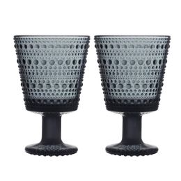 iittala - Kastehelmi Trinkglas mit Fuß 26 cl, dunkelgrau (2er-Set)