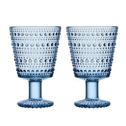 iittala - Kastehelmi Trinkglas mit Fuß 26 cl, aqua (2er-Set)