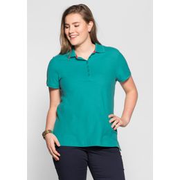 sheego Große Größen: Poloshirt mit kurzem Arm, in Piqué-Qualität, karibiktürkis, Gr.40/42