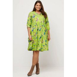 Ulla Popken Jerseykleid Tunikakleid Pfauen A-Linie V-Ausschnitt 3/4-Arm