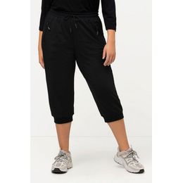 Ulla Popken Caprihose Jogging-Capri Rippeinsatz Elastikbund Zipptaschen