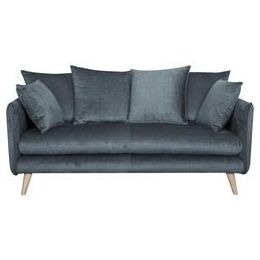 Miliboo Skandinavisches Sofa 3-Sitzer aus blaugrauem Stoff und hellem Holz OLYMPIA