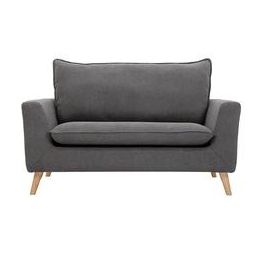 Miliboo Skandinavisches Sofa aus hellgrauem Stoff mit Samteffekt und hellem Holz 2-Sitzer JONAS