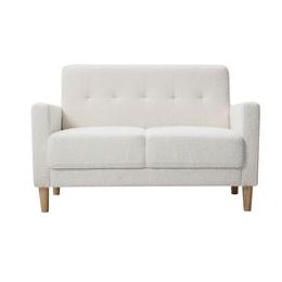 Miliboo Skandinavisches Sofa 2-Sitzer aus weißem Stoff mit Woll-Effekt und hellem Holz MOON