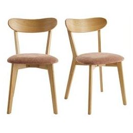 Miliboo Vintage-Stühle aus hellem Holz mit Eichenfurnier und Stoff mit strukturiertem Samteffekt (2er-Set) DOVE