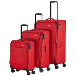 Travelite Trolleyset CHIOS 4w L/M/S, 4 Rollen, (Set, 3 tlg., Weichgepäck Trolley Set), Kofferset Reisegepäck Reisekoffer mit erweiterbarem Volumen, rot