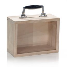 buttinette Koffer aus Holz, mit Sichtfenster, 20 x 10 x 15 cm