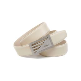 Anthoni Crown Ledergürtel Automatik Ledergürtel, Schließe im Streifen-Design, beige