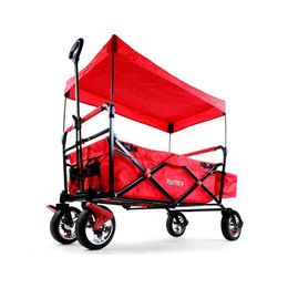 Fuxtec Faltbarer Bollerwagen FX-CT500 Rot - klappbar mit Dach, Vorderrad-Bremse, Vollgummi-Reifen, Hecktasche, für Kinder geeignet - Das Original mit