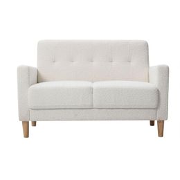 Miliboo Skandinavisches Sofa 2-Sitzer aus weißem Stoff mit Woll-Effekt und hellem Holz moon - Weiß