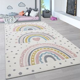 Paco Home - Kinderteppich Kinderzimmer Pastell Teppich 3D Wolken Stern Regenbogen 120 cm Rund, Bunt 2