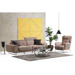 JVmoebel Wohnzimmer-Set Set Wohnzimmer Dreisitzer Sofa Couch Modern Sessel Textil