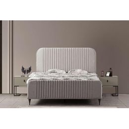 JVmoebel Schlafzimmer-Set Grau Bett 2x Nachttische 3 tlg. Schlafzimmer Garnitur Design Luxus