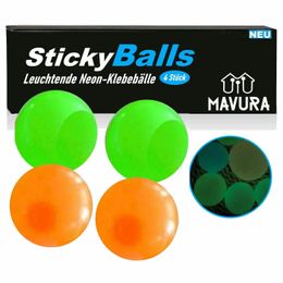 MAVURA Spielball StickyBalls GLOW Leuchtende Neon Klebebälle Klebe (Squishy Squeeze Bälle für die Decke)