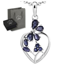 Limana Herzkette echte Edelsteine blau lila Iolith 925 Sterling Silber Kette mit Herz (inkl. Herz Geschenkdose und Tasche)