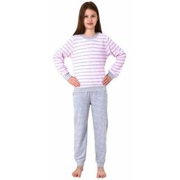 Normann Pyjama Mädchen Frottee Pyjama lang mit Bündchen Schlafanzug mit Herz Motiv