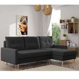 Ecksofa OSLO Webstoff Schwarz mit Bett Bettkasten Sofa Schlafsofa Ottomane universell Links oder Rec