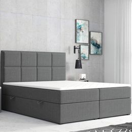 Boxspringbett PORTOFINO mit Bettkasten 180 x 200 cm Webstoff Grau Anthrazit Bett Bettkasten