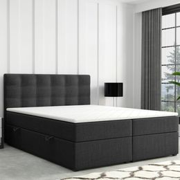 Boxspringbett ROM mit Bettkasten 160 x 200 cm Webstoff Schwarz Bett Bettkasten