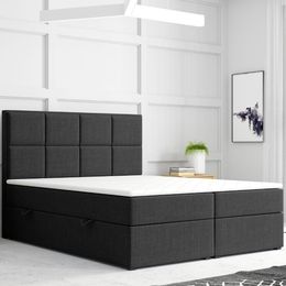 Boxspringbett PORTOFINO mit Bettkasten 180 x 200 cm Webstoff Schwarz Bett Bettkasten