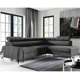 Wohnlandschaft Ecksofa Livorno Samt Grau Anthrazit mit Bett Bettkasten Kopfteilverstellung Bett Sofa