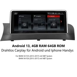 GABITECH Für BMW X3 X4 F25 F26 Android 13 Autoradio Apple Carplay 10.25'' Einbau-Navigationsgerät