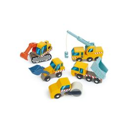 Tender Leaf Toys Spielzeug-Baumaschine Set Baustelle Holzspielzeug Bagger Kipper Walze Frontlader