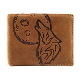 JOCKEY CLUB Geldbörse echt Leder Portemonnaie mit RFID Schutz heulender Wolf