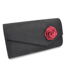 Steuer Modeschmuck Abendtasche Satin-Optik schwarz mit roter Blüte