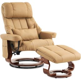 M Mcombo Massagesessel mit Hocker, 360° drehbarer Relaxsessel mit Liegefunktion, moderner TV-Sessel Fernsehsessel mit Seitentasche für Wohnzimmer,