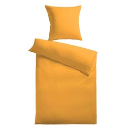Kinzler Baumwoll-Satin Bettwäsche Uni 80 x 80 + 155 x 220 cm, Farbe gelb