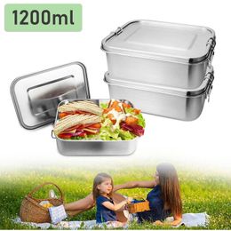 Edelstahl Brotdose,Nachhaltige Lunchbox für Büro Schule Picknick,2x 1200ml - Silber - VINGO