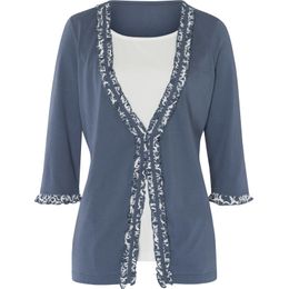 CRÉATION L Damen 2-in-1-Shirt mit Rüschen rauchblau-ecru Größe 48
