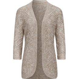 Damen Ajourstrickjacke mit Fledermaus-&Auml;rmeln sesam-ecru-meliert, Gr&ouml;&szlig;e 38