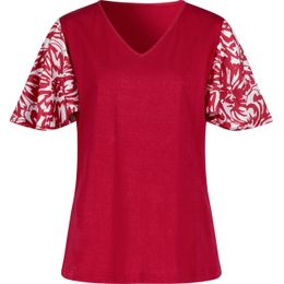 Damen Kurzarmshirt mit Fl&uuml;gel-&Auml;rmeln rot, Gr&ouml;&szlig;e 48