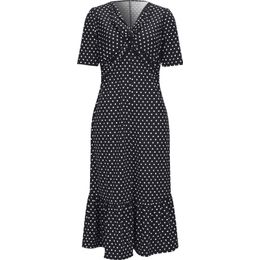 Damen Shirtkleid mit Volant am Saum schwarz-wei&szlig;-getupft, Gr&ouml;&szlig;e 46