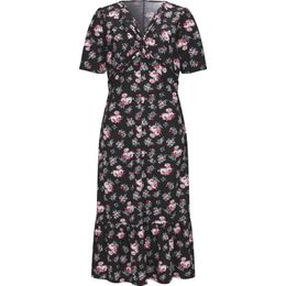 Damen Shirtkleid mit Volant am Saum schwarz-hortensie-gemustert, Gr&ouml;&szlig;e 42