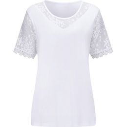 Damen Spitzenshirt aus reiner Viskose wei&szlig;, Gr&ouml;&szlig;e 50
