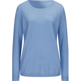 Damen Ajourpullover mit gerippten Abschl&uuml;ssen himmelblau, Gr&ouml;&szlig;e 56