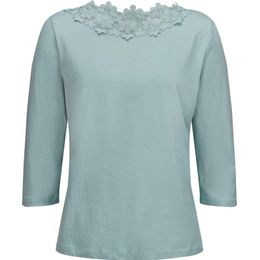 Damen 3/4-Arm-Shirt mit transparenter Bl&uuml;ten-Spitze kalkmint, Gr&ouml;&szlig;e 38