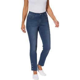 Damen Jeans in verk&uuml;rzter Form, Dehnbund blue-stone-washed, Gr&ouml;&szlig;e 27