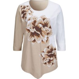 CR&Eacute;ATION L Damen Rundhalsshirt mit Bl&uuml;ten-Druck wei&szlig;-beige-bedruckt Gr&ouml;&szlig;e 56