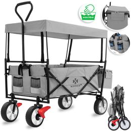 Kesser® Bollerwagen faltbar mit Dach Handwagen Transportkarre Gerätewagen inkl. 2 Netztaschen und Einer Außentasche klappbar Vollgummi-Reifen bis 100 kg Tragkraft Mit Vorderrad-Bremse