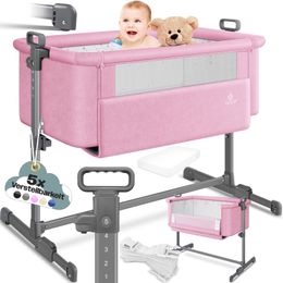 Kesser® Zustellbett Hubi 3in1 Baby Beistellbett Reisebett Babybett mit weich Matratze, mit Rollen Kinderbett, 5-fach Höhenverstellung, Faltbare Seitenwand für zu Hause und unterwegs